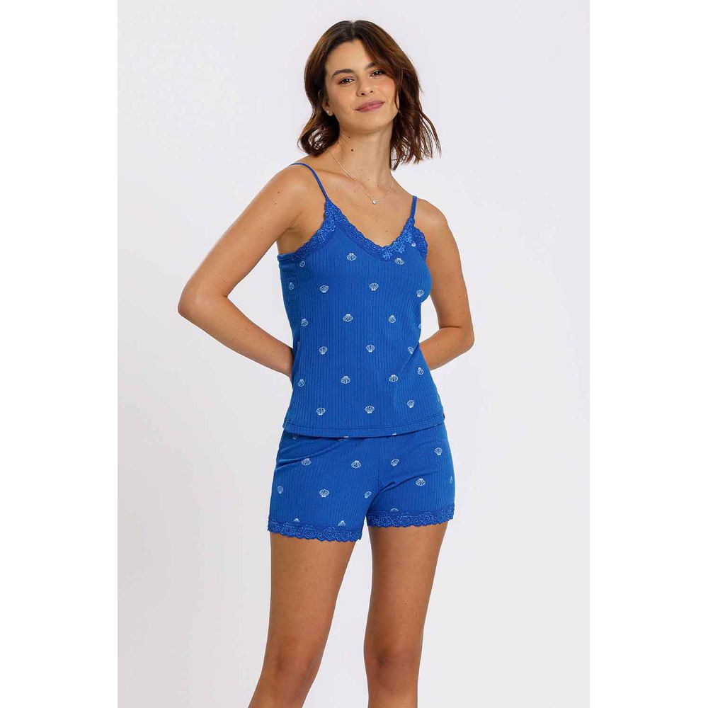 Pijama Curto Azul Estampa Conchas - intimidade